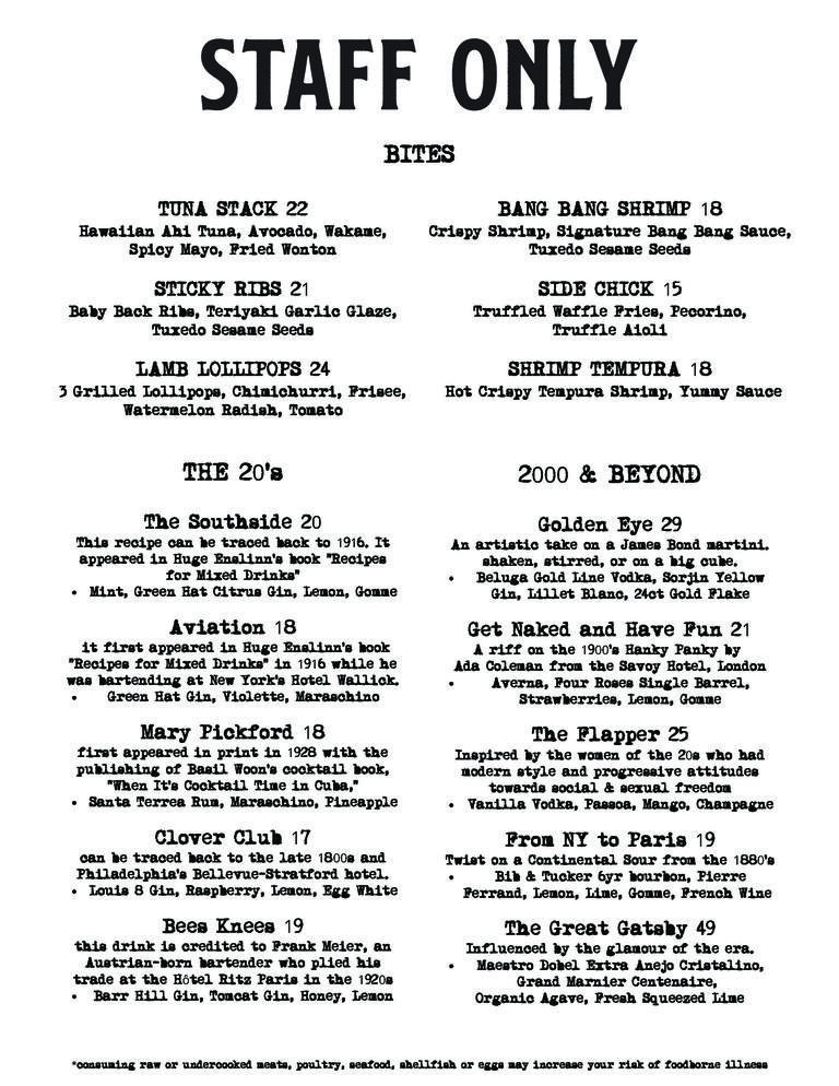 Menu | Staff Only